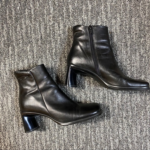 Shoes | Black Leather Ankle Boots With Chunky Heel Size 37 | Poshmark